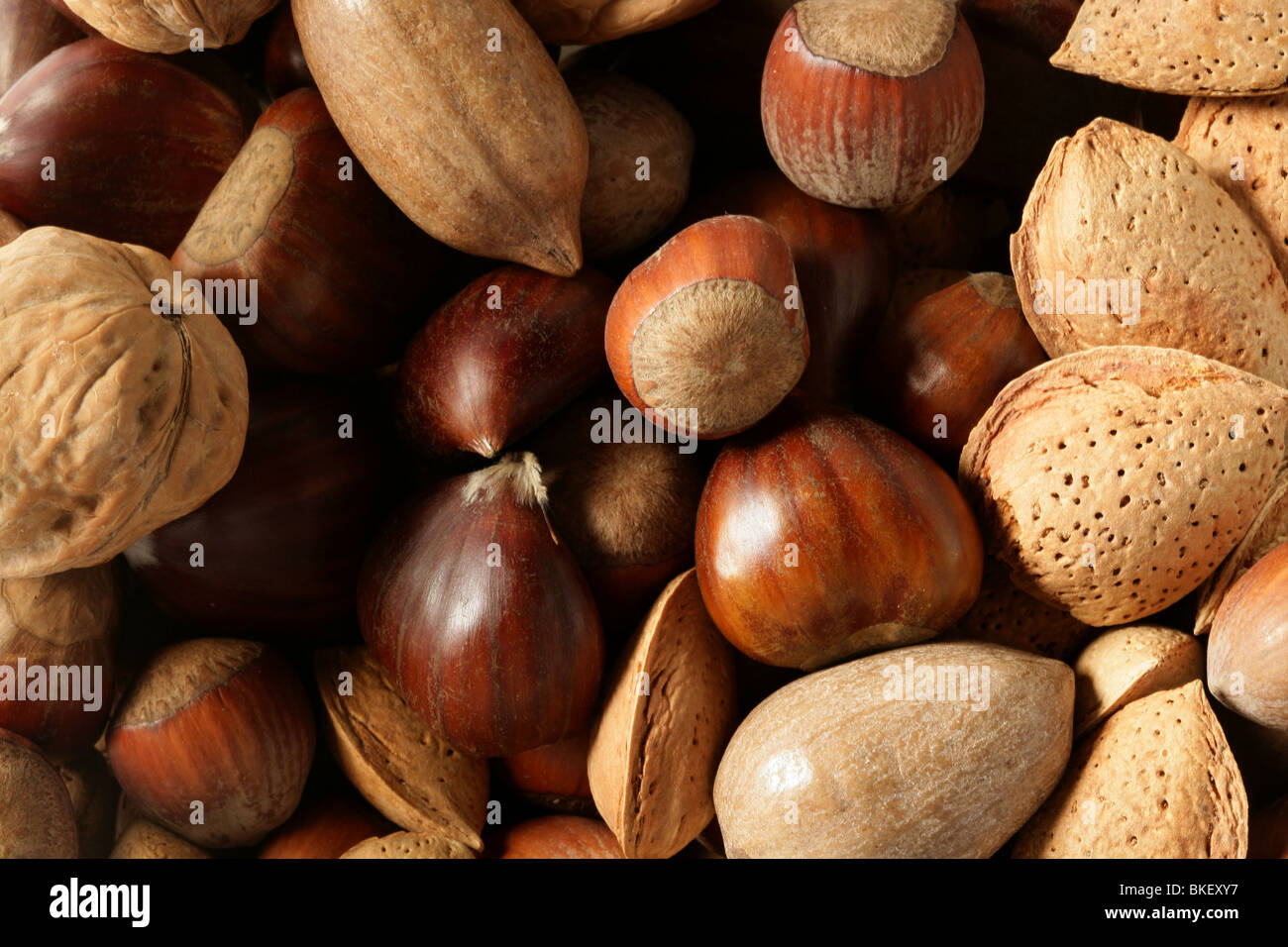 Nuts mix, walnuts, pecan hazelnut, almond, chestnut, crop texture ...