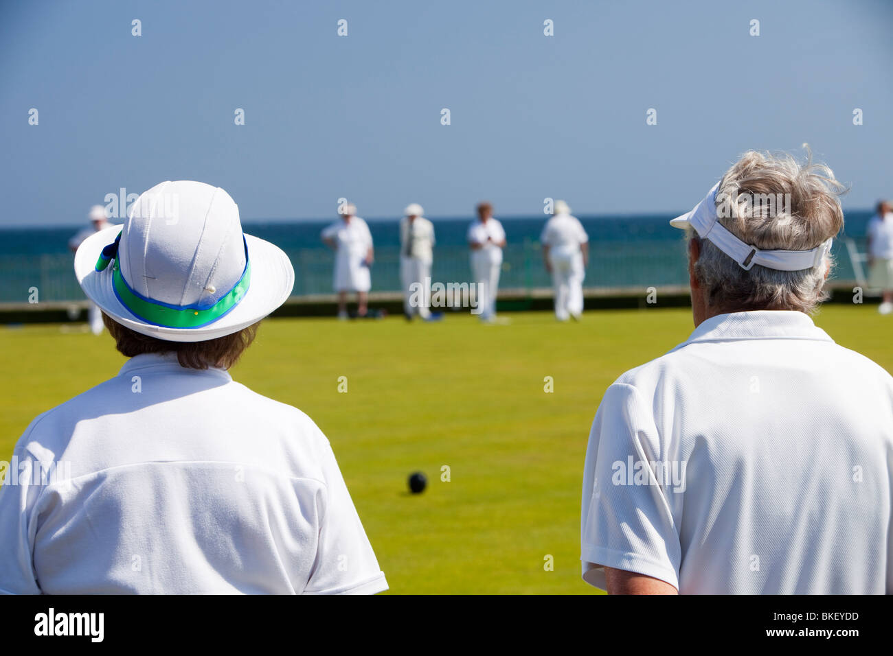 Old people playing bowls at Penzance in West Cornwall, UK Stock Photo ...
