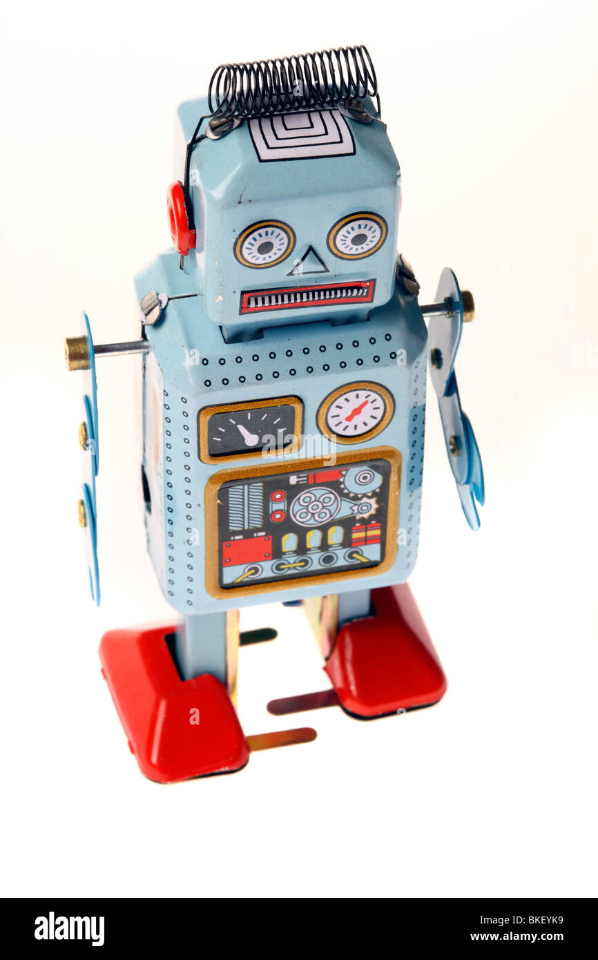 toys, robot consist of metal, wind-up robot with a key in the back ...