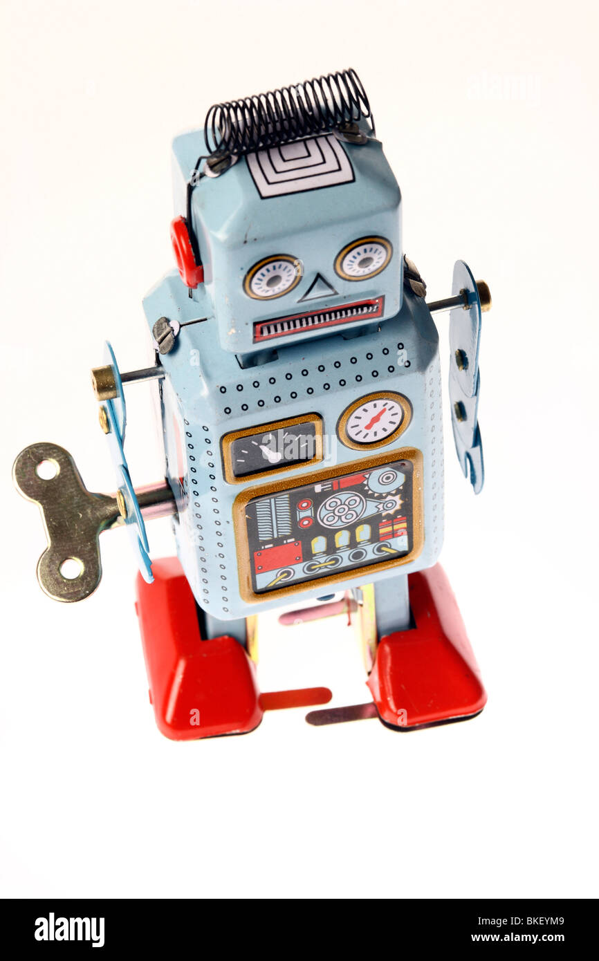 toys, robot consist of metal, wind-up robot with a key in the back ...