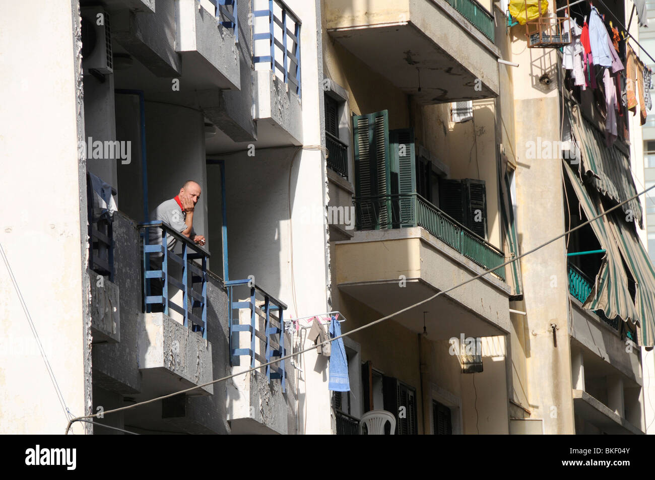 LEBANON MAN IN BALCONY IN CENTRAL BEIRUT Stock Photo - Alamy