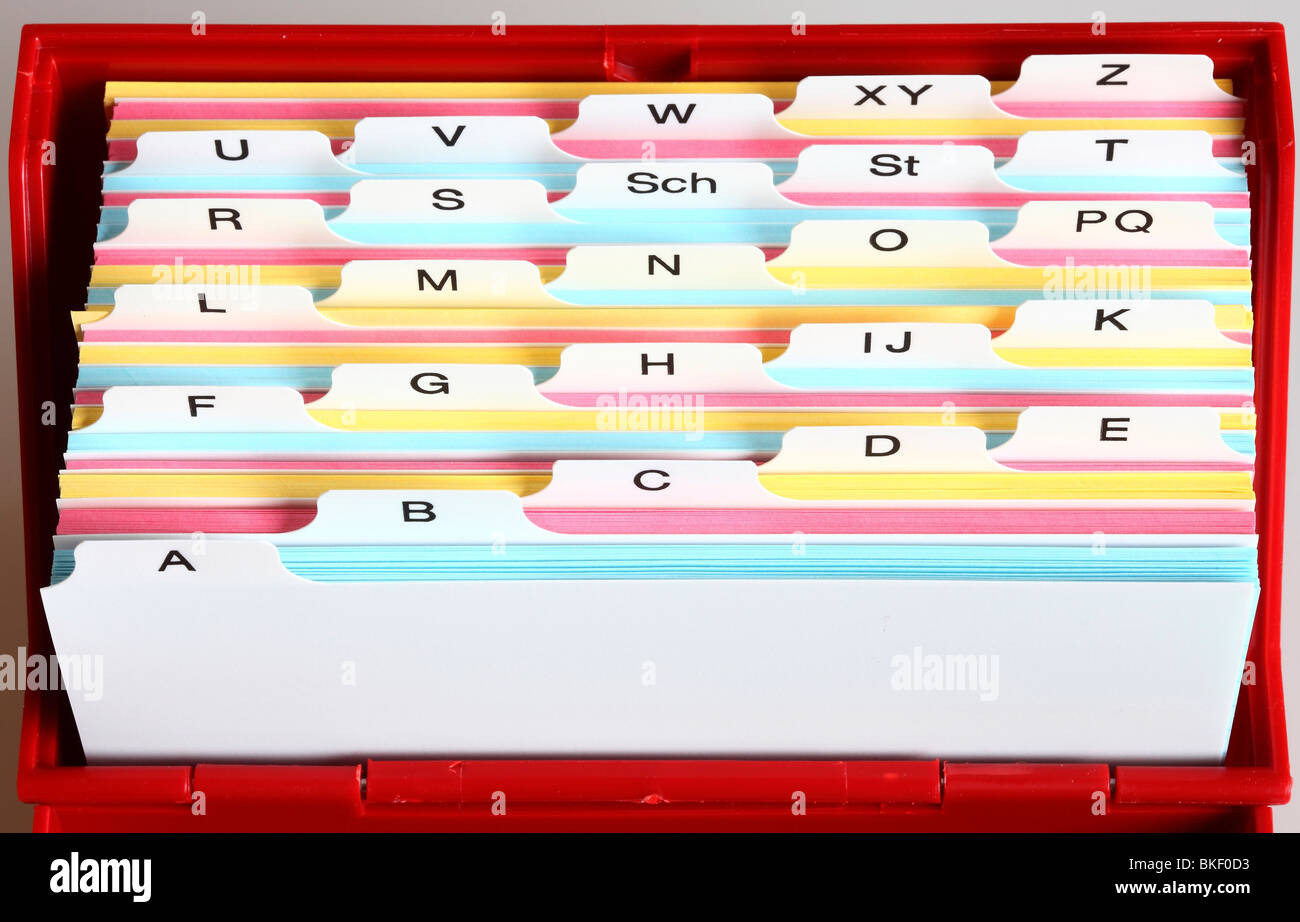 File cards in a box. ABC. in alphabetic order Stock Photo - Alamy