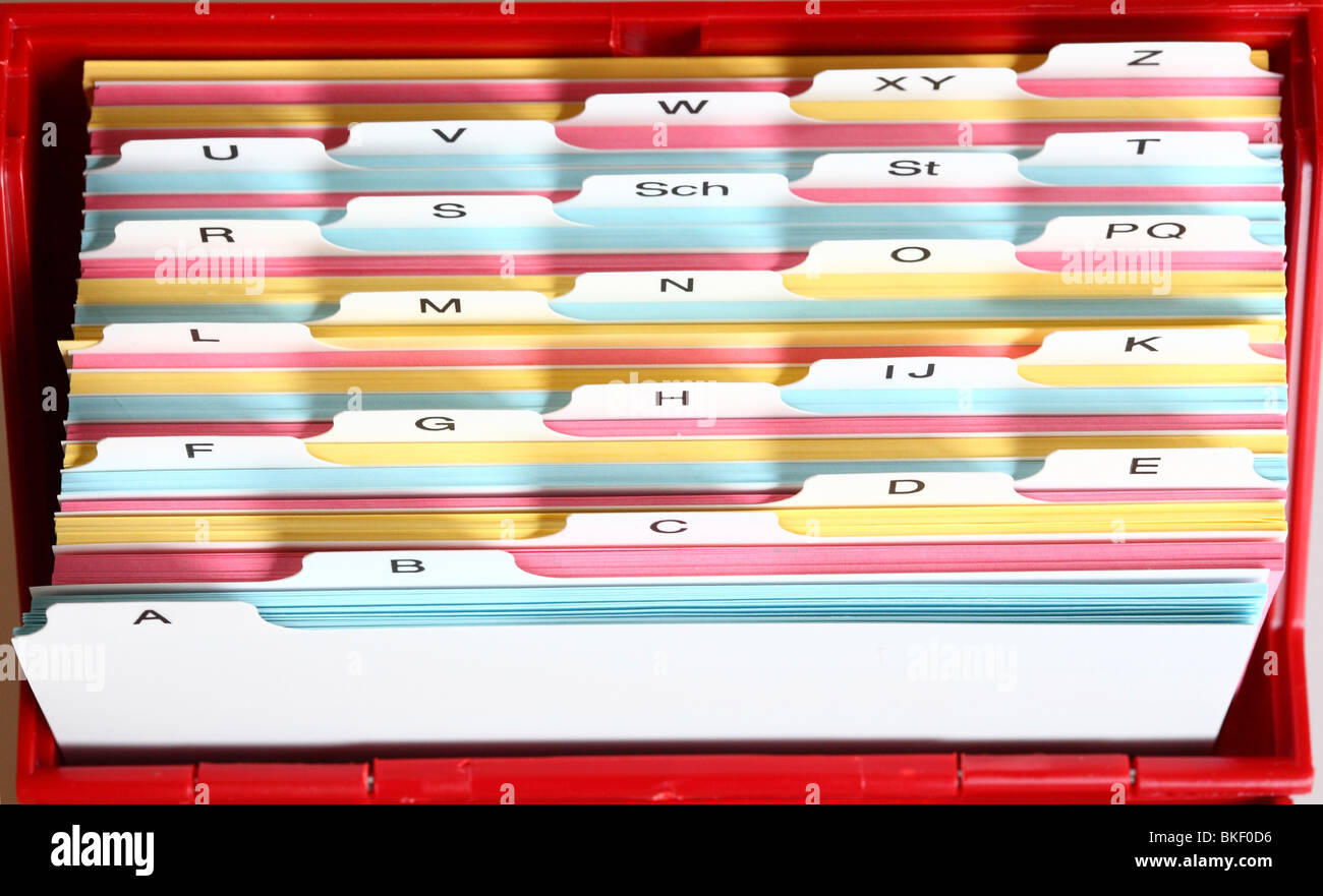 File cards in a box. ABC. in alphabetic order Stock Photo - Alamy
