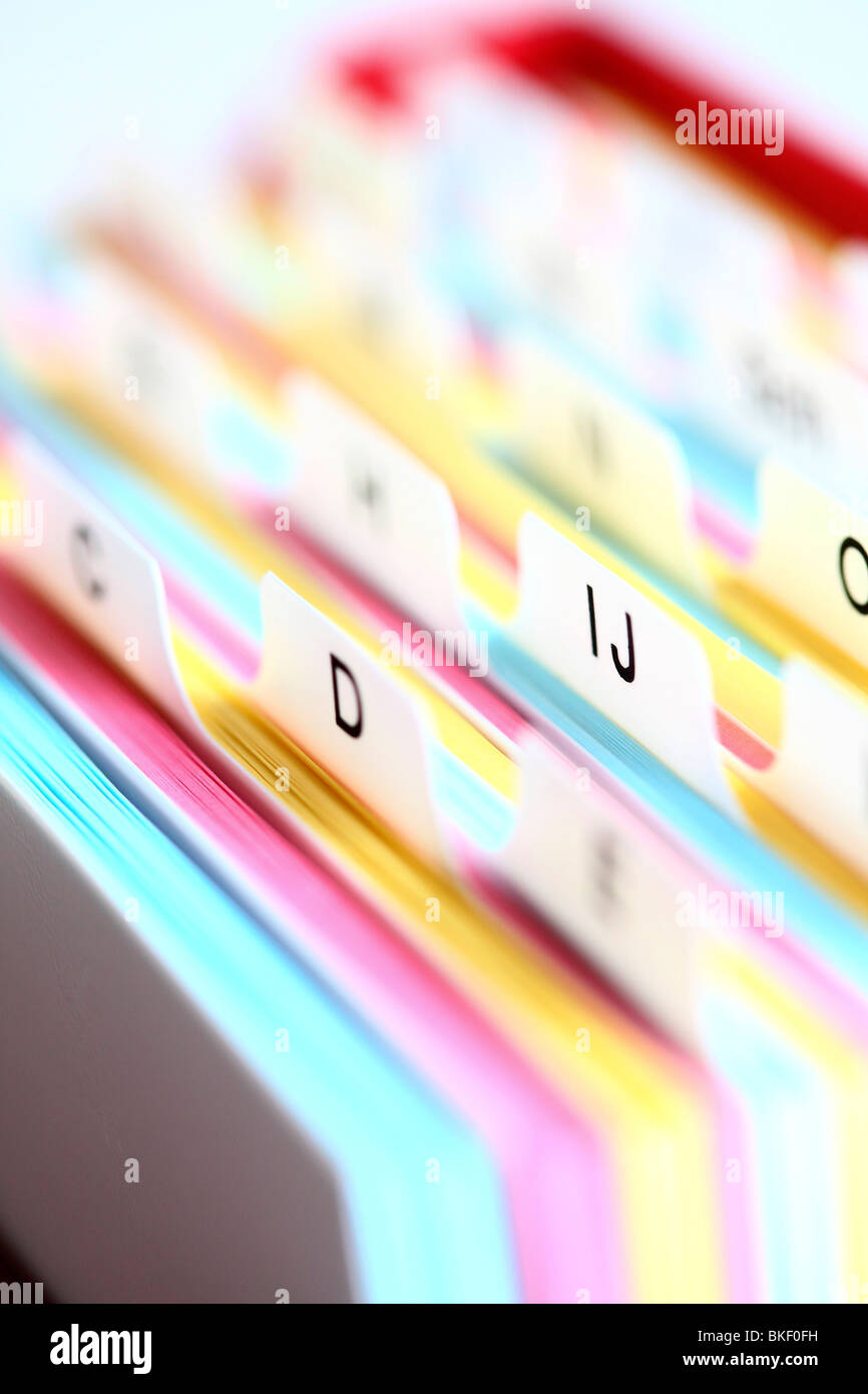 File cards in a box. ABC. in alphabetic order Stock Photo - Alamy