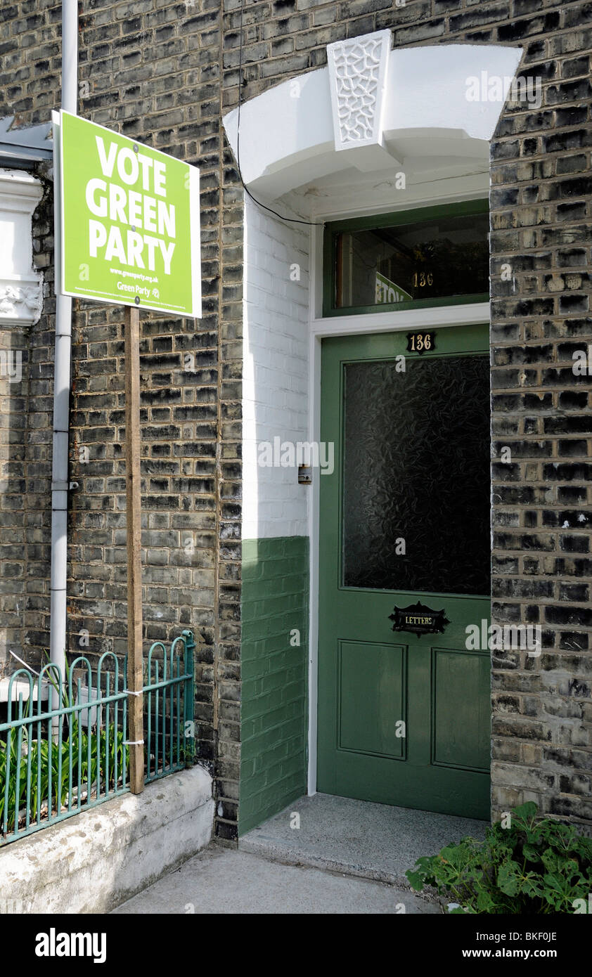 Vote Green Party poster next to green door, Highbury, Islington North ...