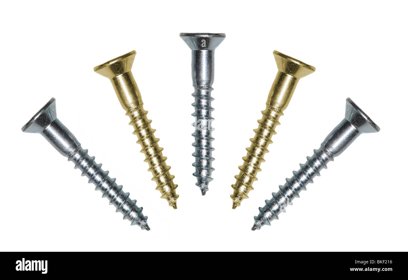 Three Silver and Two Brass Wood Screws Stock Photo - Alamy