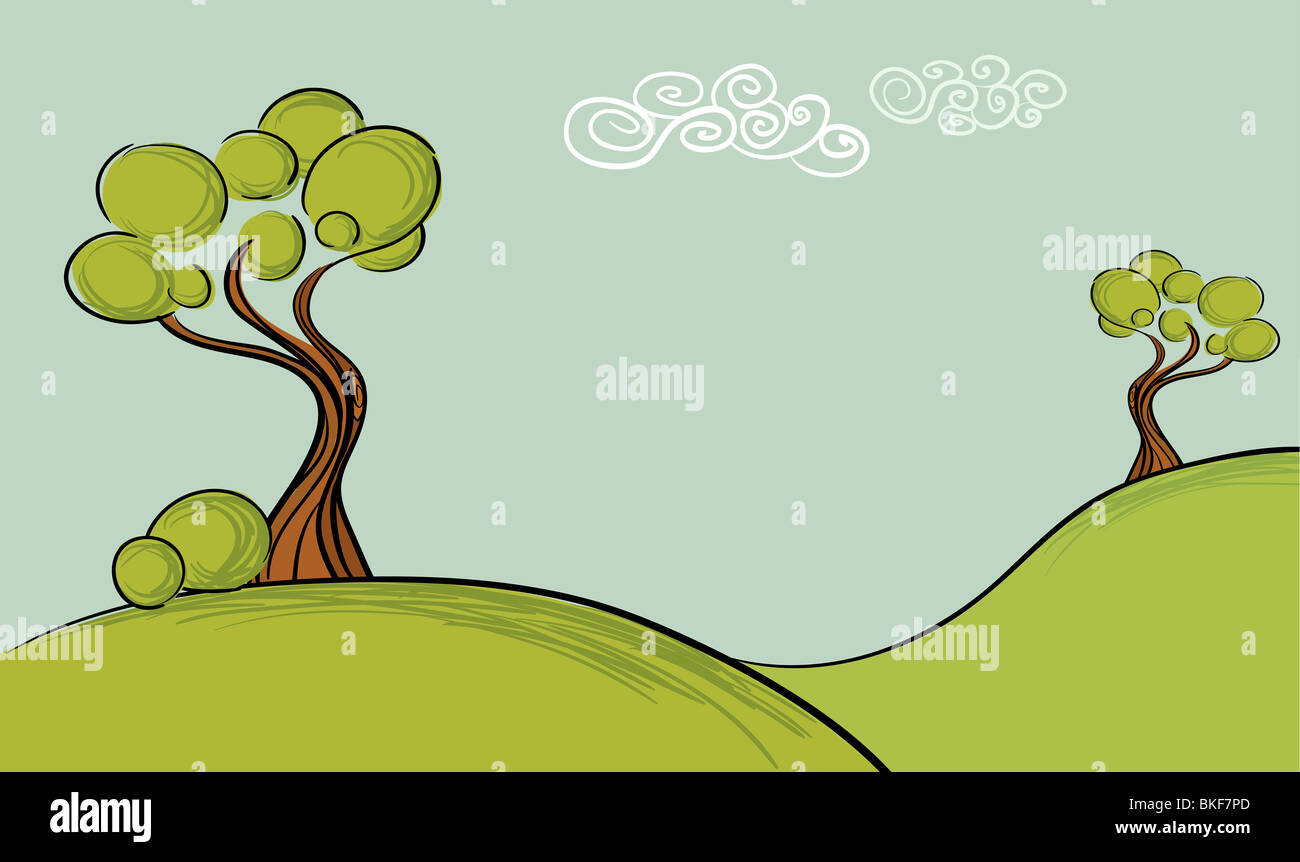 Tree landscape illustration hi-res stock photography and images - Alamy
