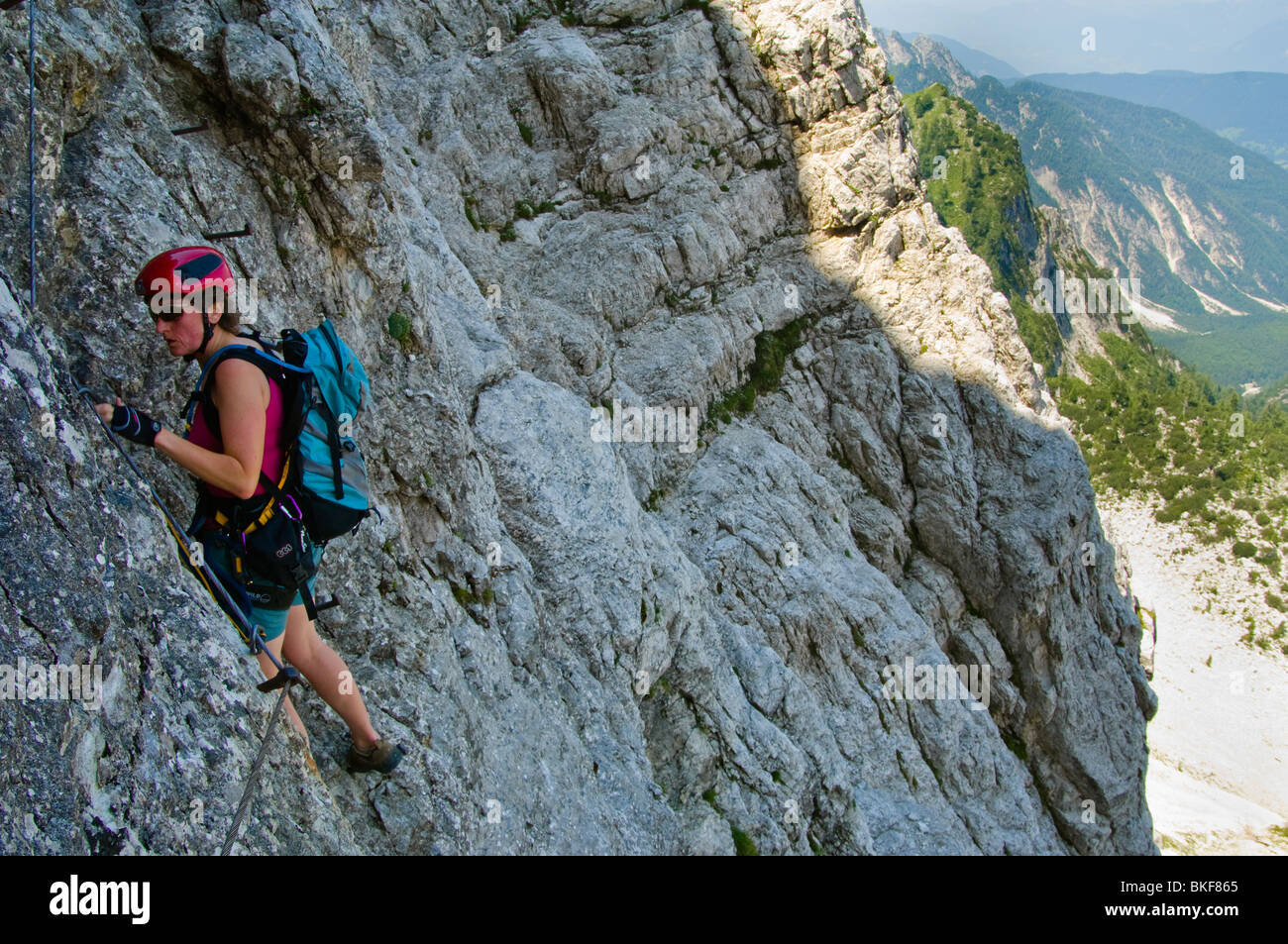 Bernie Carter on a via ferrata or protected path on the North Face of ...