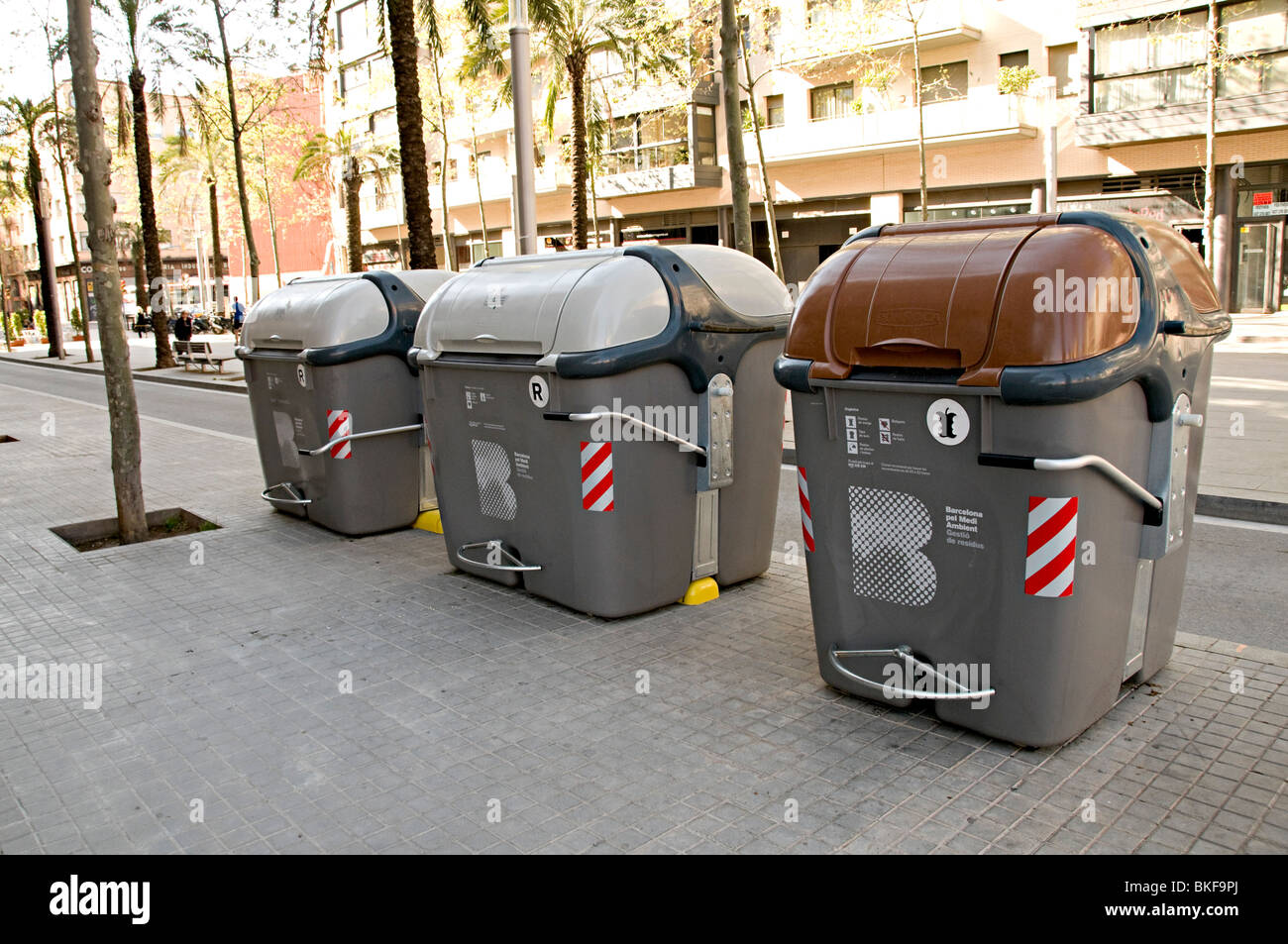 recycling bin in the street in the poble nou area of barcelona Stock ...