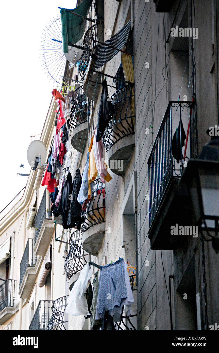 balconies in Barcelona with drying washing on them Stock Photo - Alamy