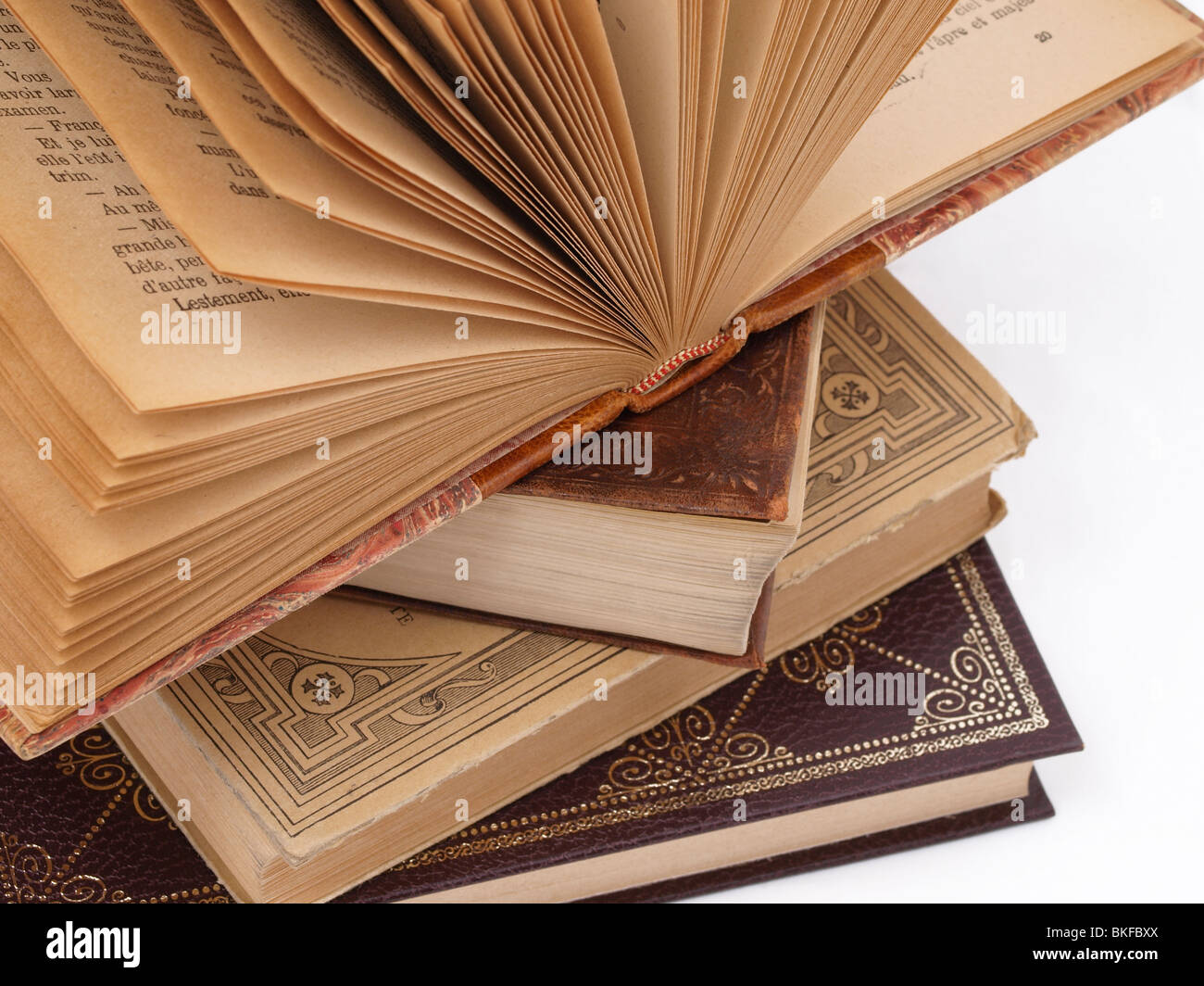 Stack of antique Book in close up Stock Photo - Alamy