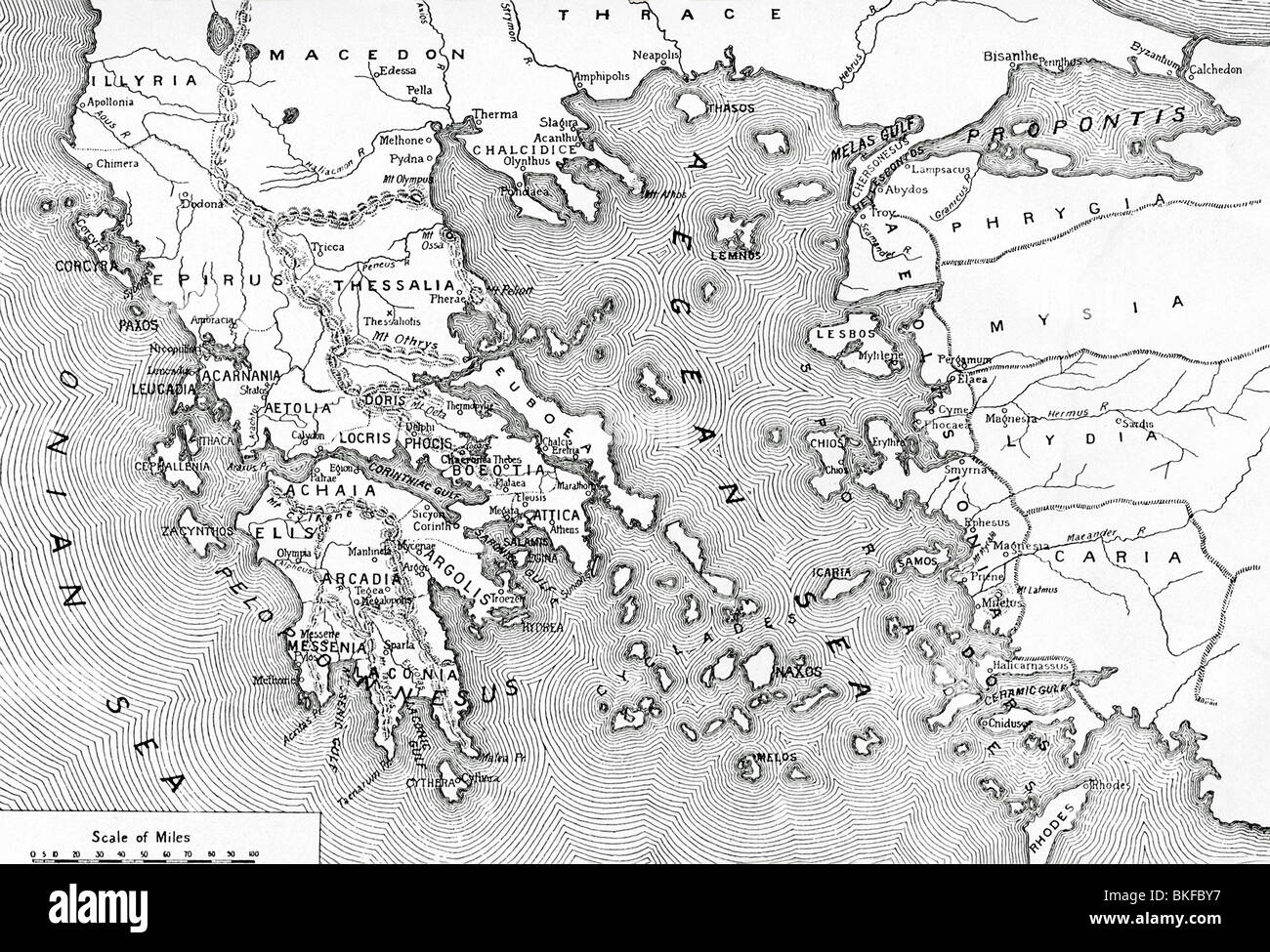 This map identifies the regions and cities of mainland Greece and ...