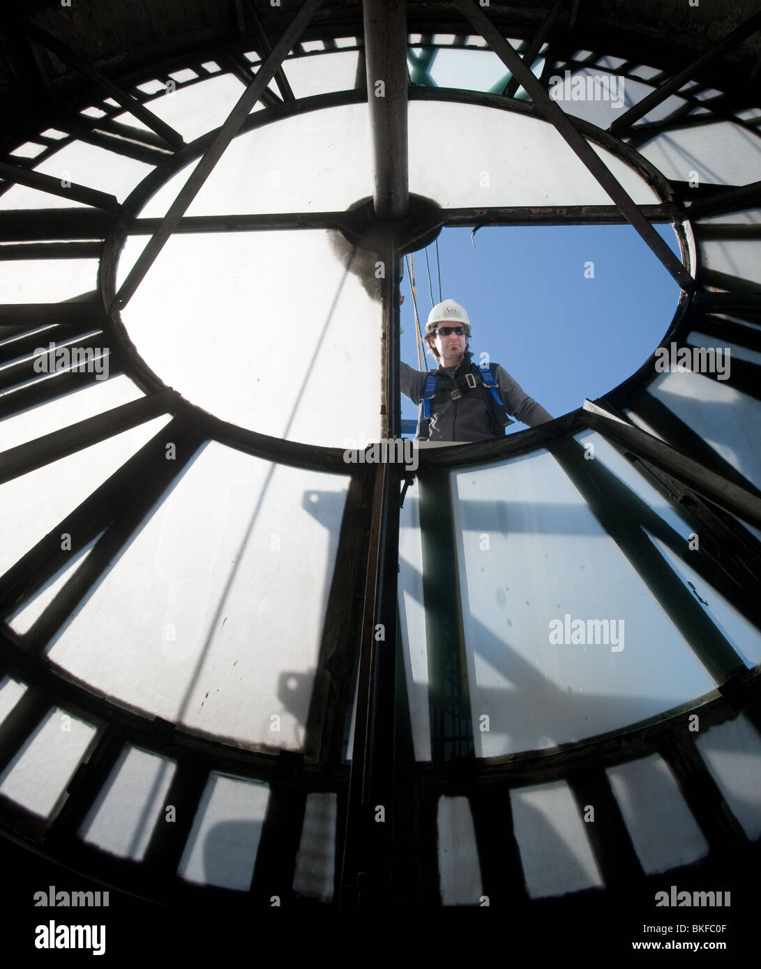 Clock repair on Bromo Seltzer arts tower in Baltimore MD Stock Photo ...