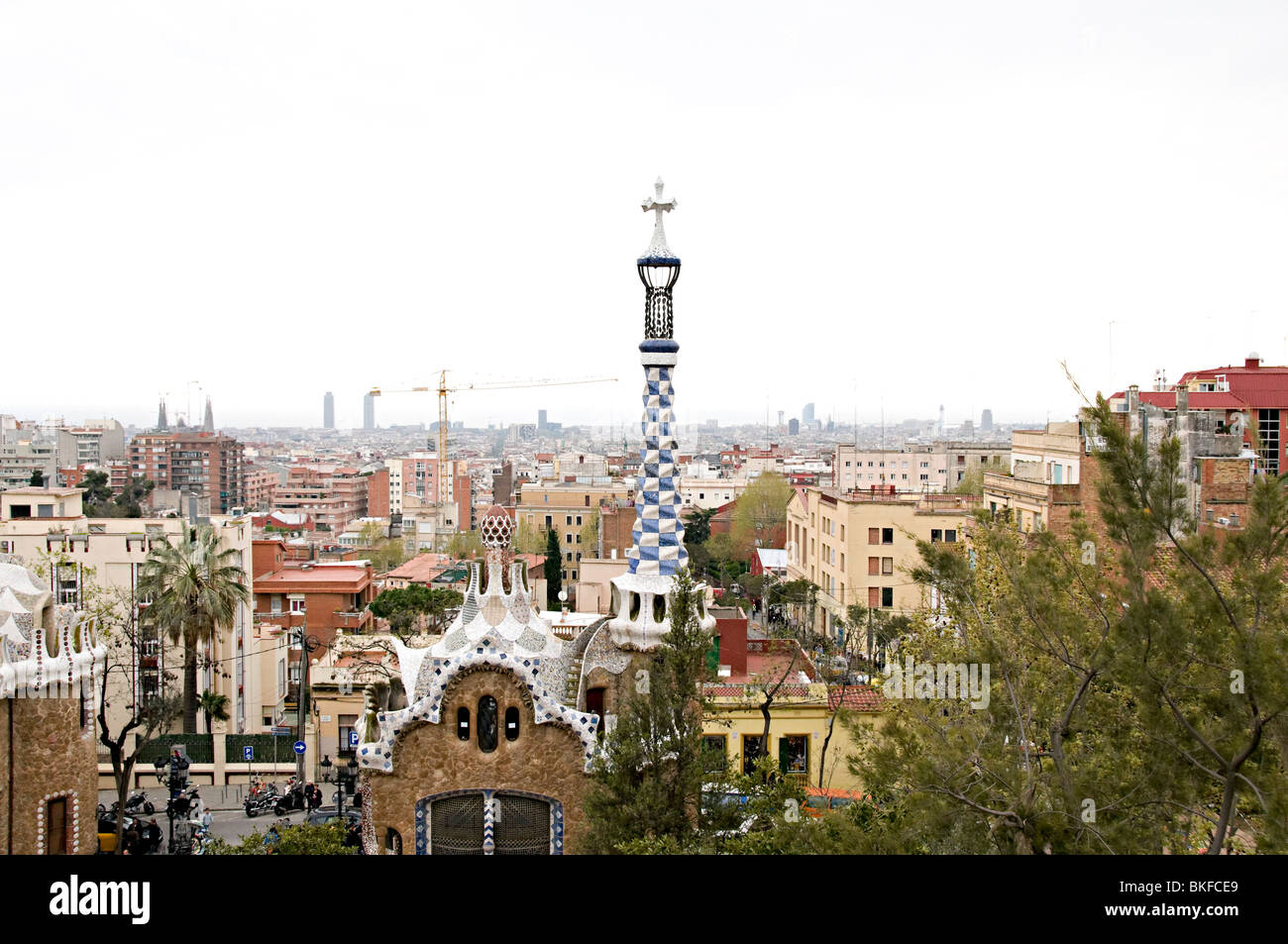 views of the rooves of barcleona and housing from park guell with the ...