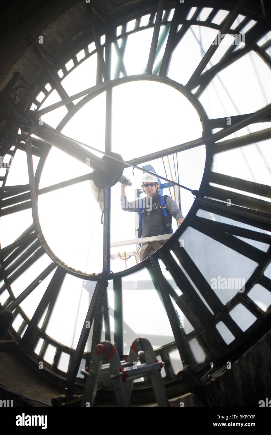 Clock repair on Bromo Seltzer arts tower in Baltimore MD Stock Photo ...