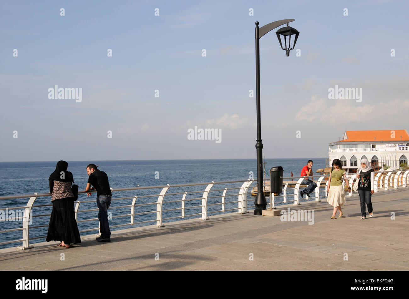 LEBANON PEOPLE WALKING ON THE FAMOUS SEAFRONT CORNICHE PROMENADE IN ...