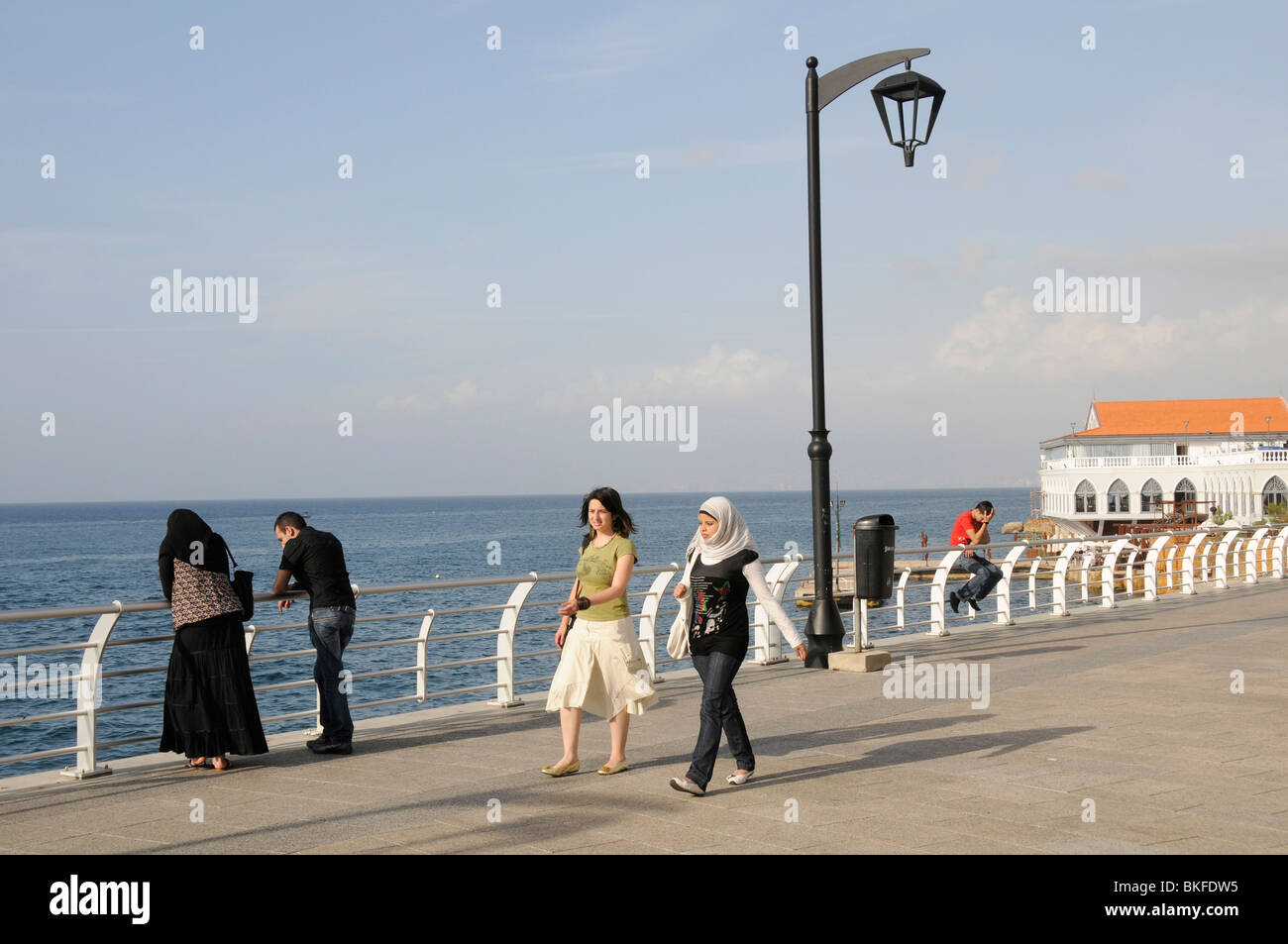 LEBANON PEOPLE WALKING ON THE FAMOUS SEAFRONT CORNICHE PROMENADE IN ...