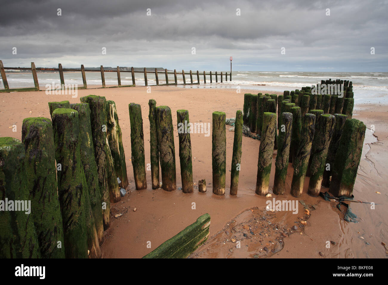 Sea defenses on Dawlish Warren beach, Devon, England, UK Stock Photo ...