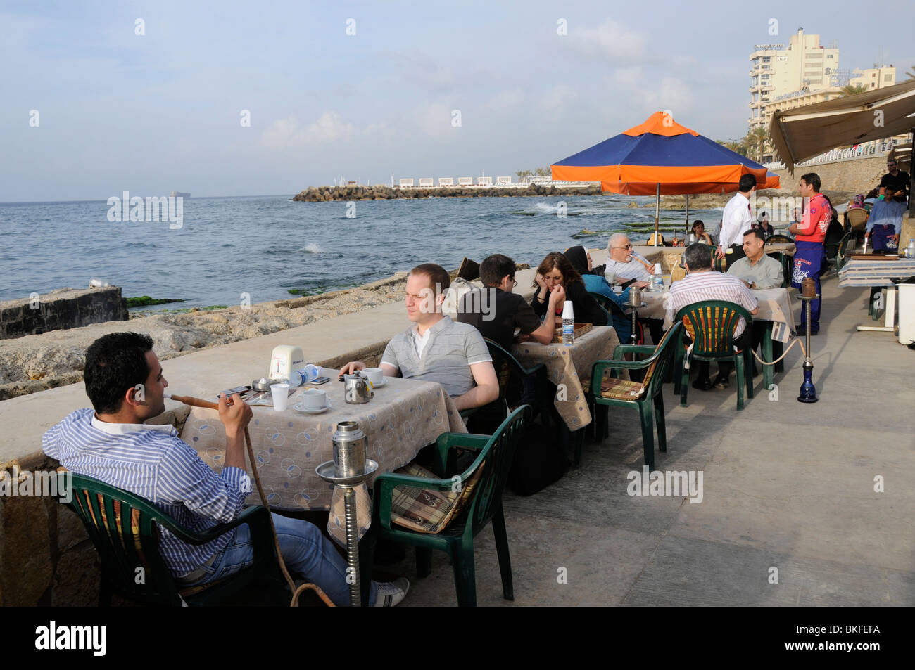 LEBANON PEOPLE WALKING AND DINING ON THE FAMOUS SEAFRONT CORNICHE ...