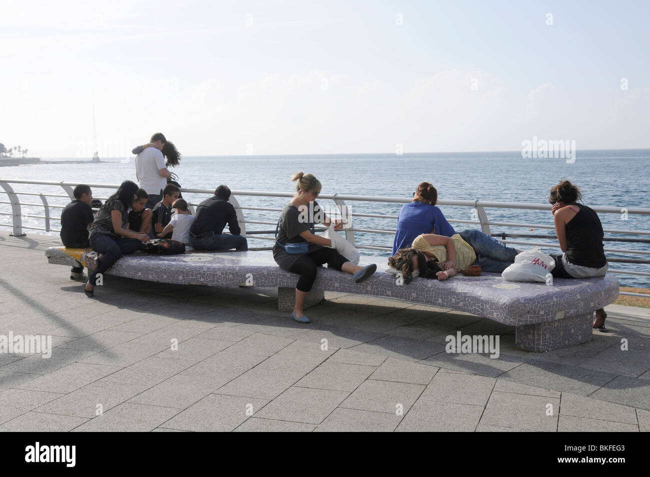LEBANON PEOPLE WALKING ON THE FAMOUS SEAFRONT CORNICHE PROMENADE IN ...
