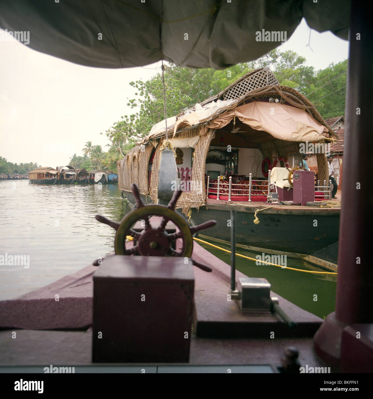 View from a houseboat on the Backwaters of Kerala, India. Medium format ...