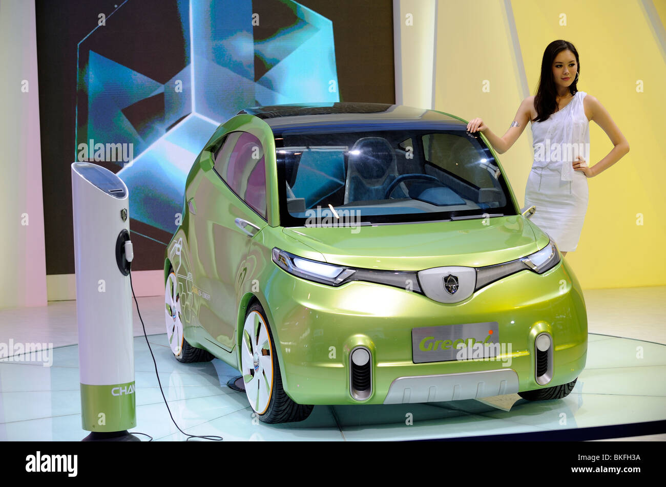 A model stands beside China's Changan Green-i concept car during the ...