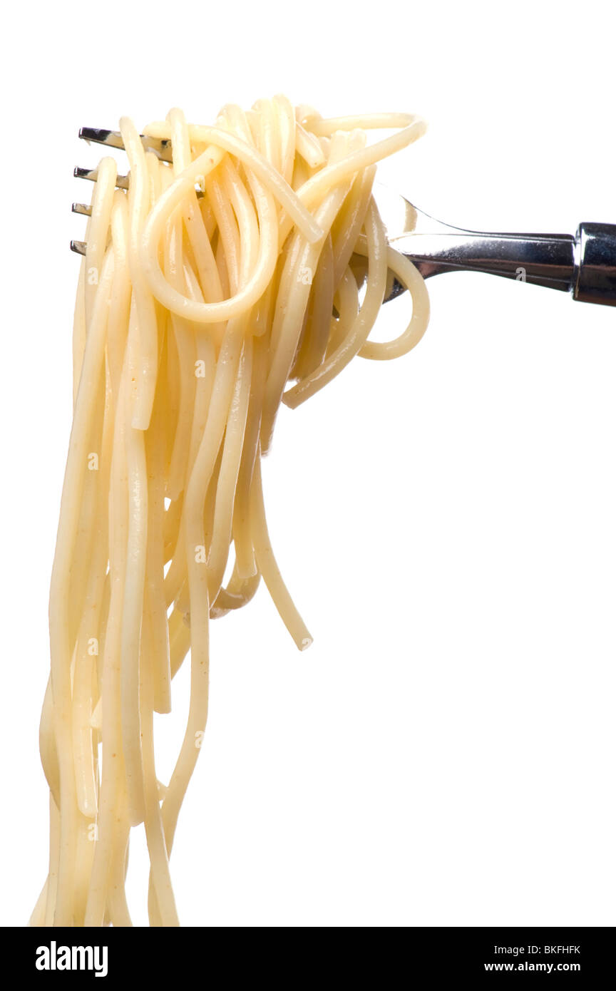 object on white - food spaghetti on fork Stock Photo - Alamy
