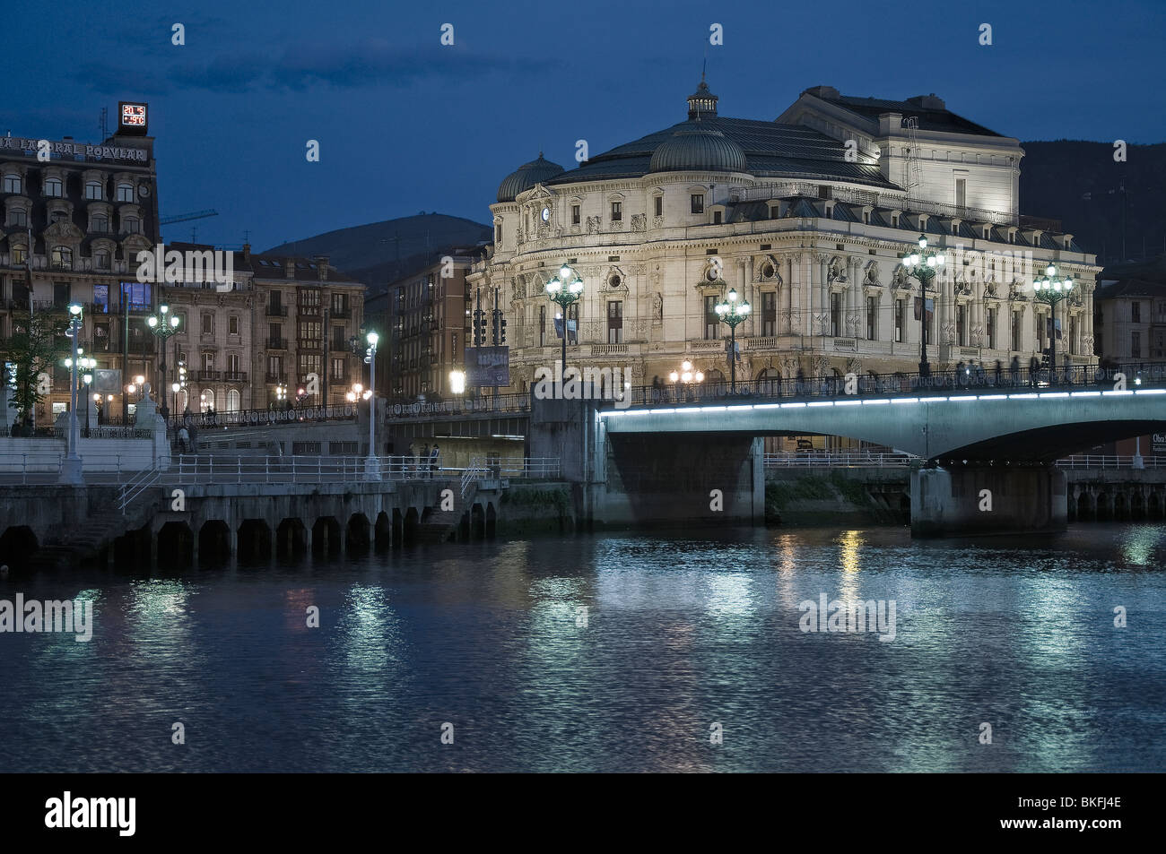 Exterior of the facade of the Arriaga theater with the reflection in ...