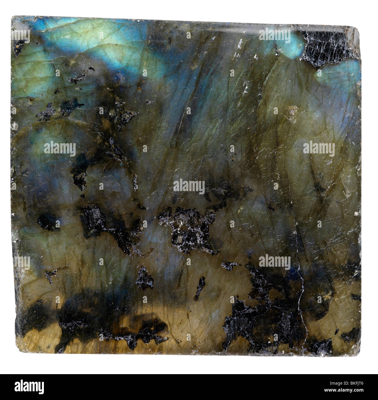 A cross section of labradorite against a white background Stock Photo ...