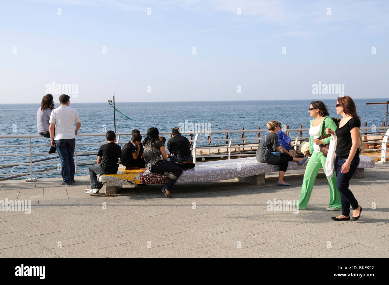 LEBANON PEOPLE WALKING ON THE FAMOUS SEAFRONT CORNICHE PROMENADE IN ...