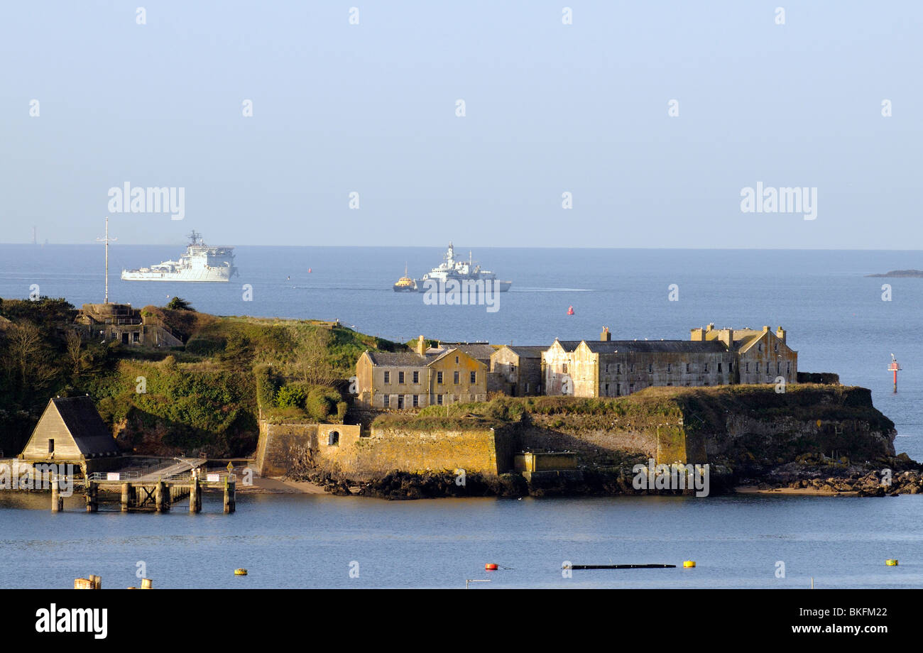 Drake's Island on Plymouth Sound Devon England UK Stock Photo - Alamy