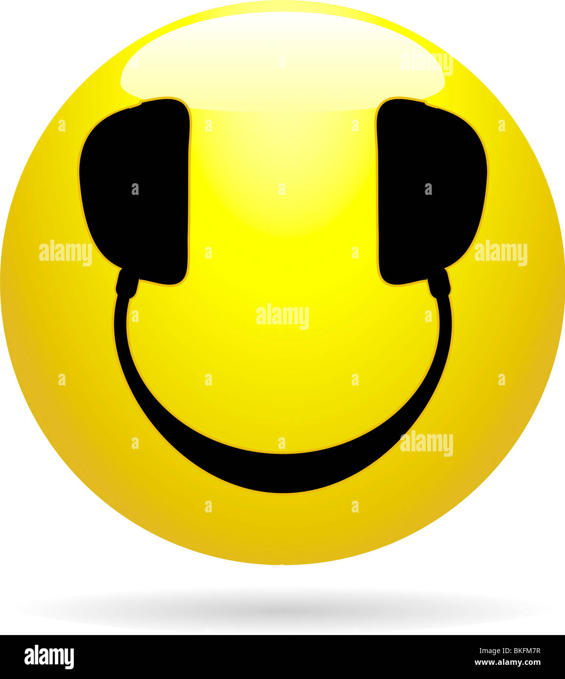 Glossy Smiley icon with headphones in place of eyes and mouth Stock ...