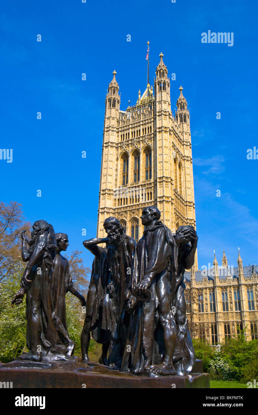 WESTMINSTER PALACE AND THE BUTCHERS OF CALAIS STATUE LONDON ENGLAND ...