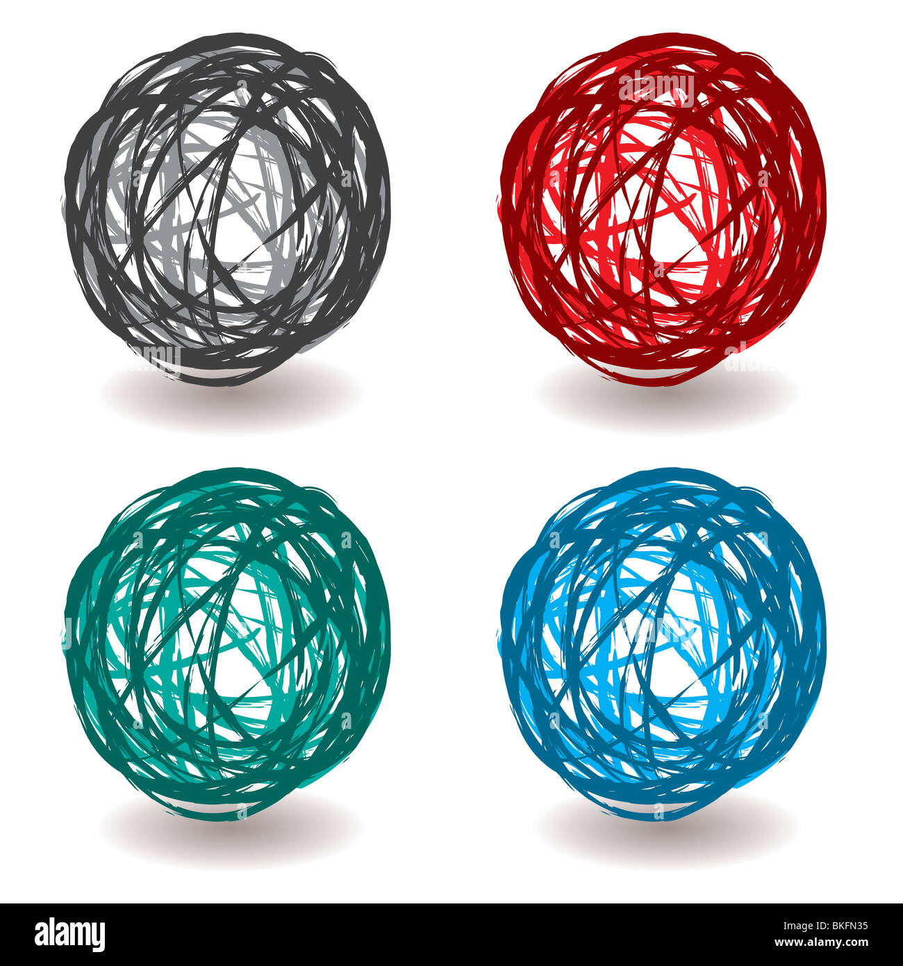 Collection of pen scribble ball icons with shadow and color sets Stock ...