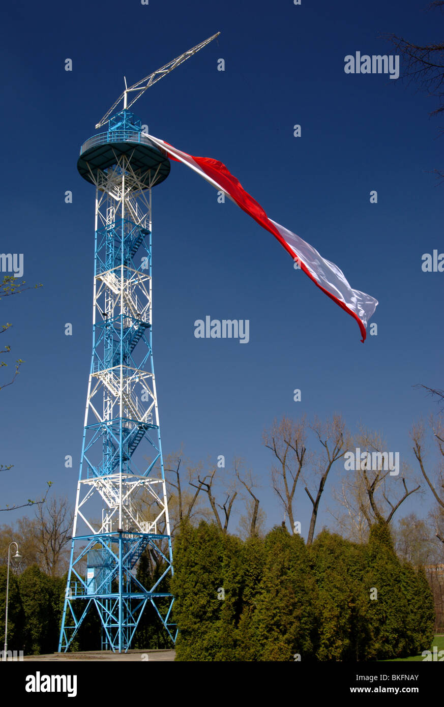 Historical parachute tower in Katowice during mourning Stock Photo - Alamy