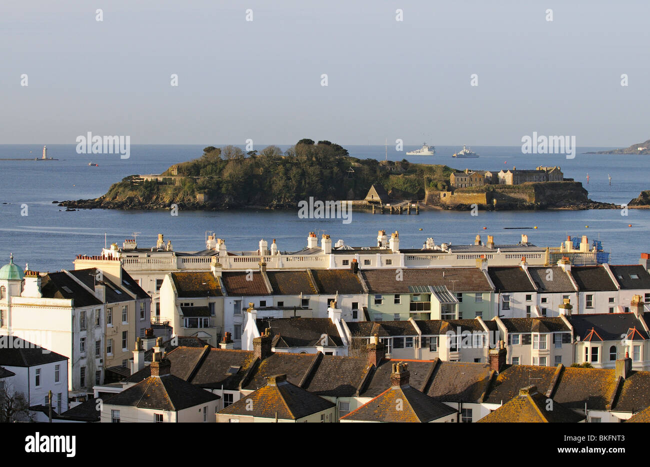 Drake's Island on Plymouth Sound Devon England UK and waterfront ...