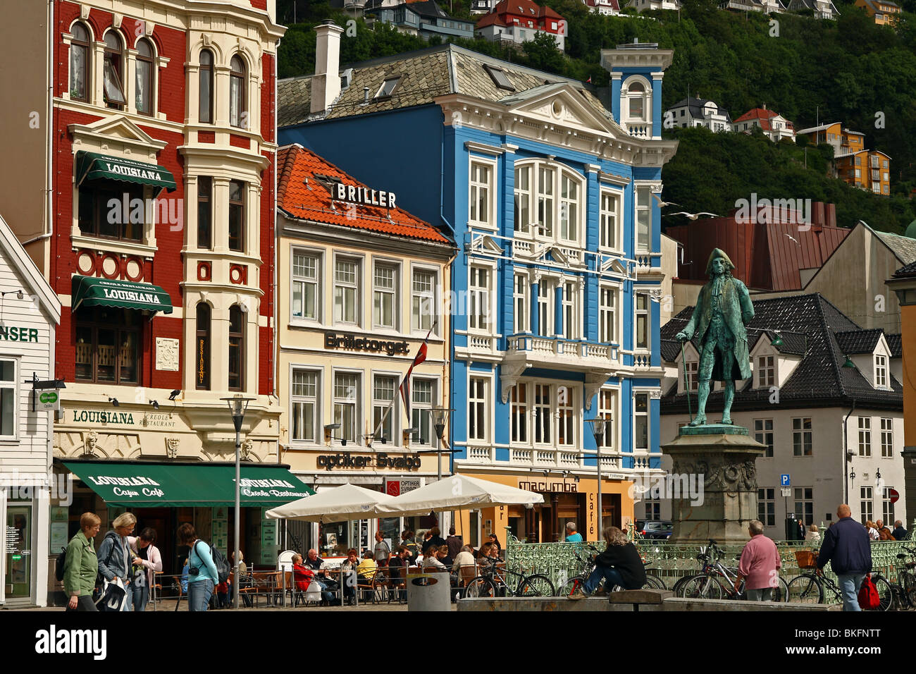 Buildings around the statue of Ludvig Holberg by Johan Borjeson ...