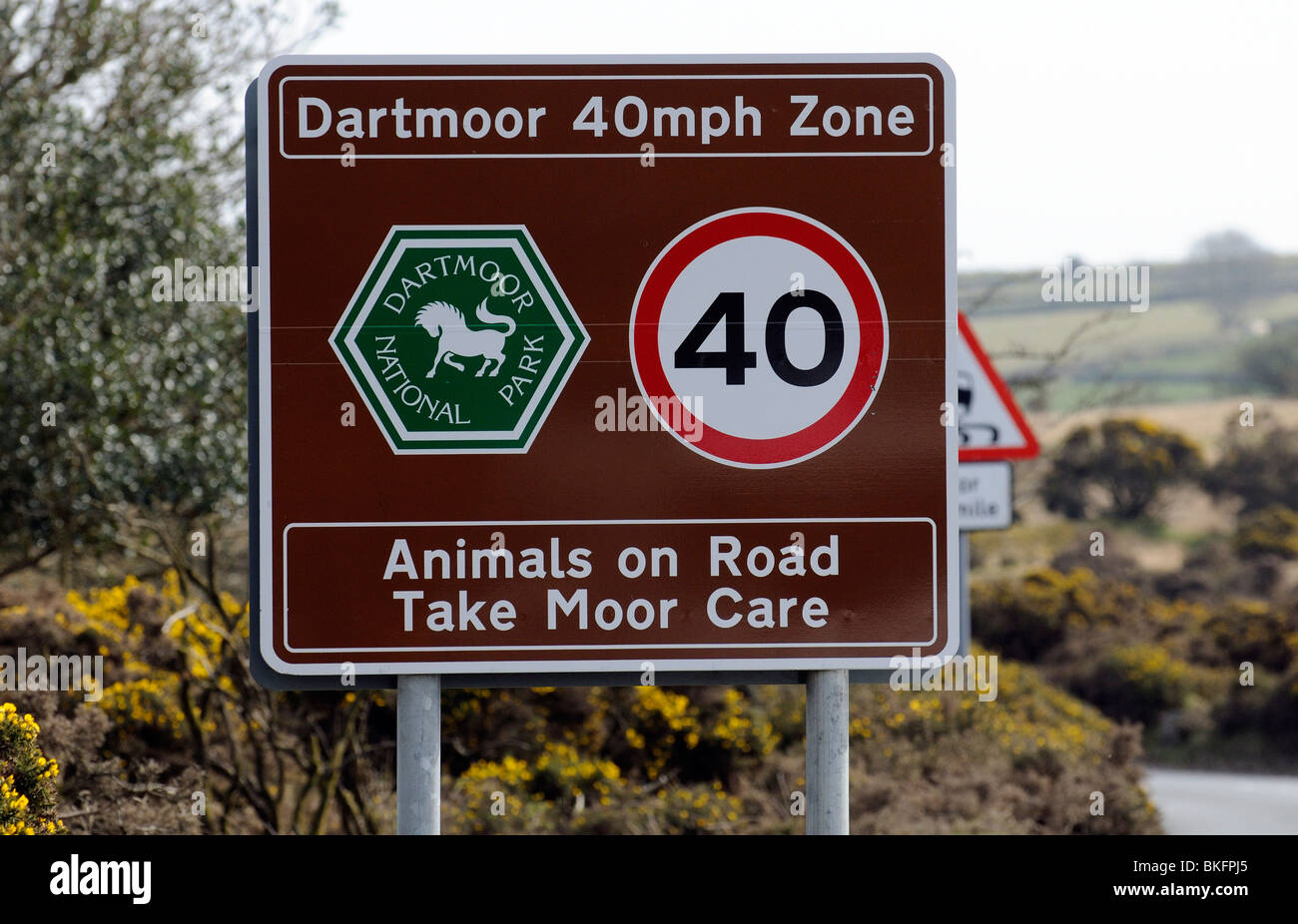 Dartmoor National Park Devon England UK 40 mph driving limit sign Stock ...