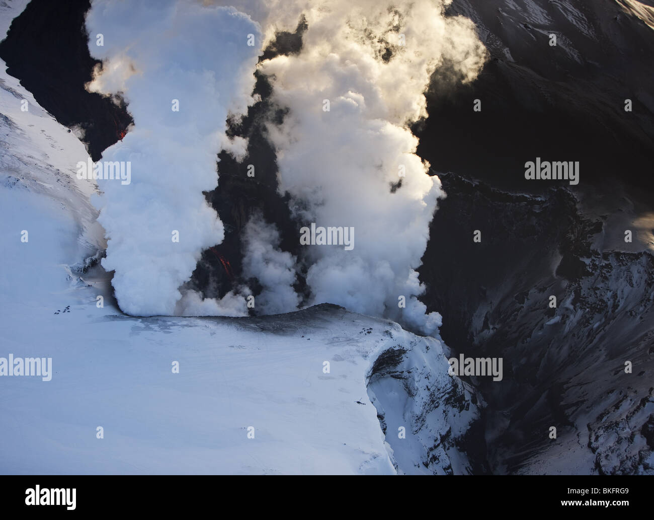 Steam and Lava- volcano eruption in Iceland at Fimmvorduhals, a ridge ...