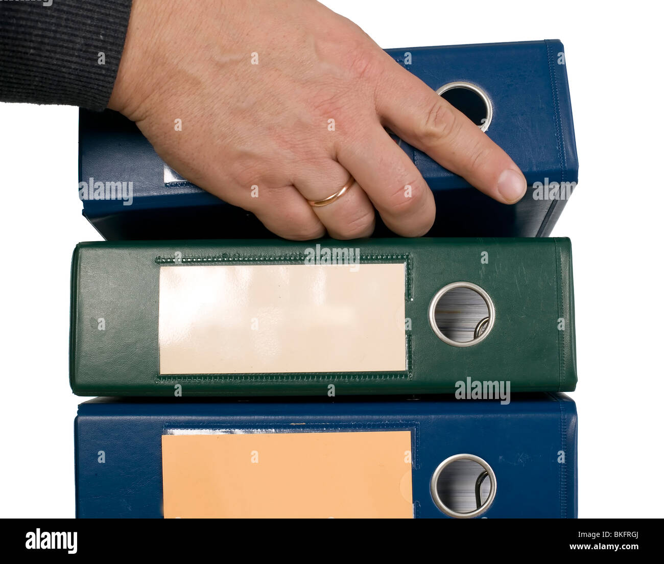 Man hand and block of documents on white background Stock Photo - Alamy