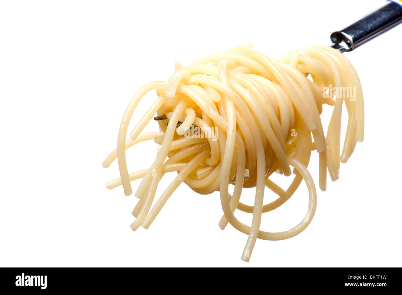 object on white - food spaghetti on fork Stock Photo - Alamy