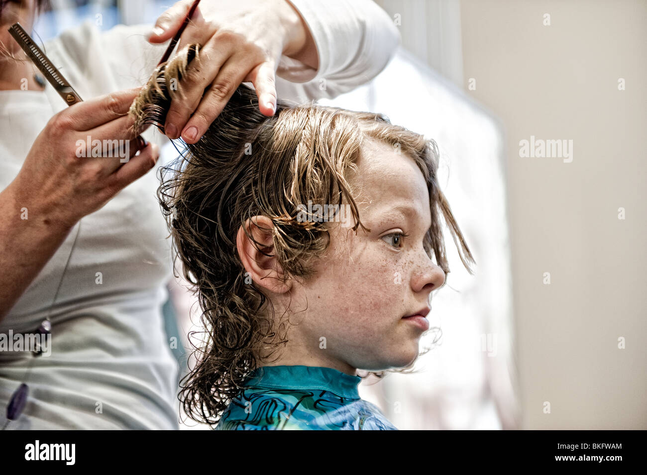 Little boy getting his hair cut Stock Photo - Alamy