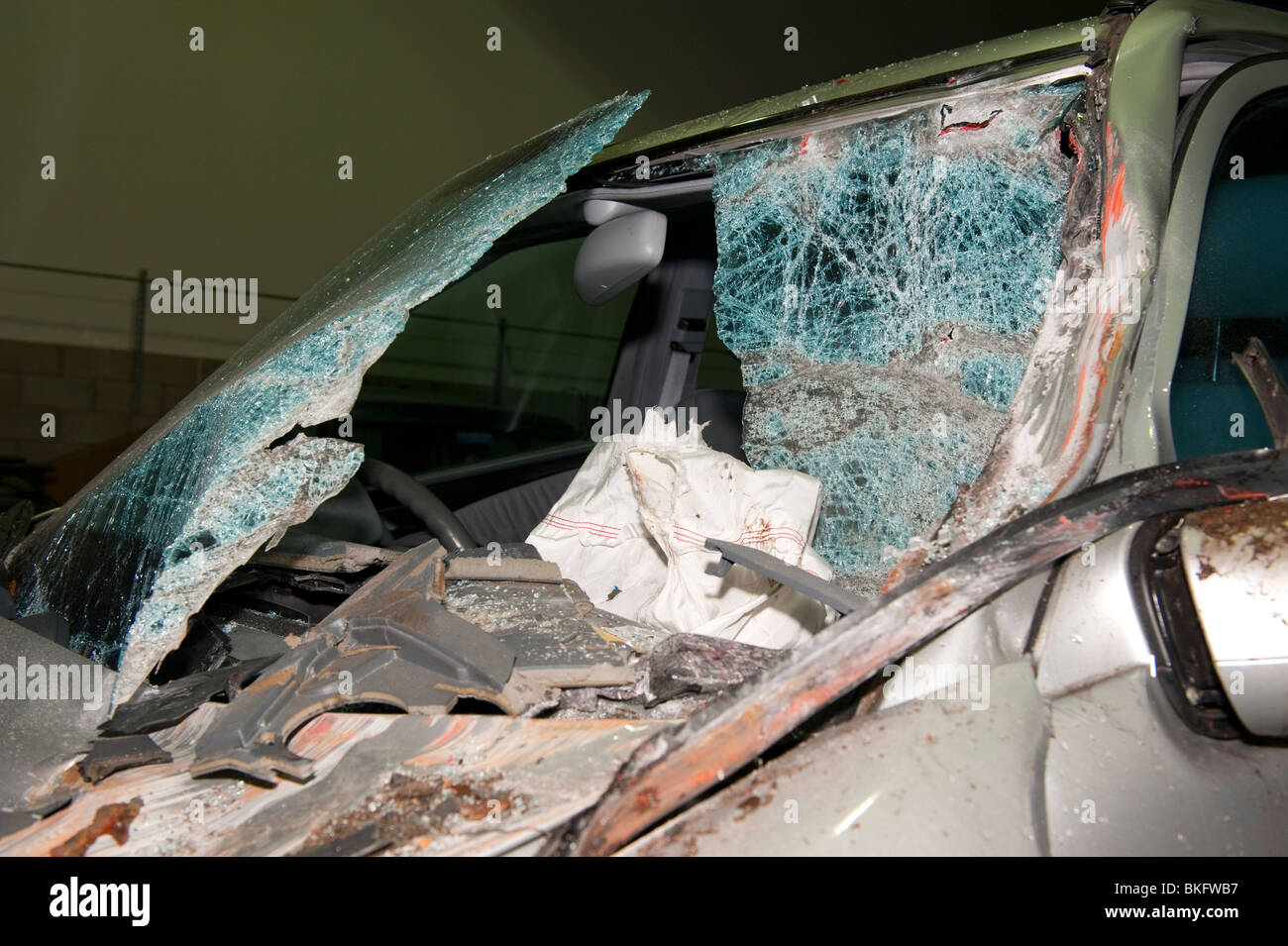 Car crushed after running under back of HGV lorry Stock Photo - Alamy