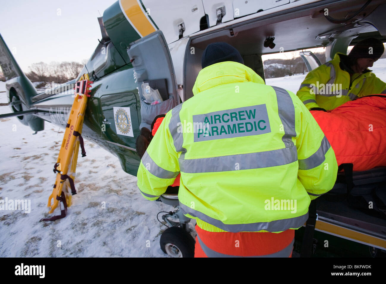 Air Ambulance Paramedics and Mountain Rescue team members evacuate an ...