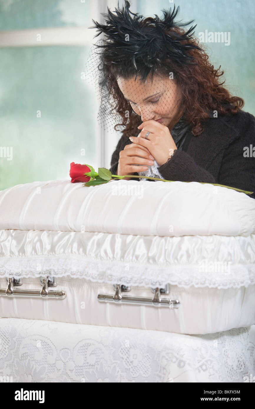 Grieving Mother With Infant's Coffin Stock Photo - Alamy