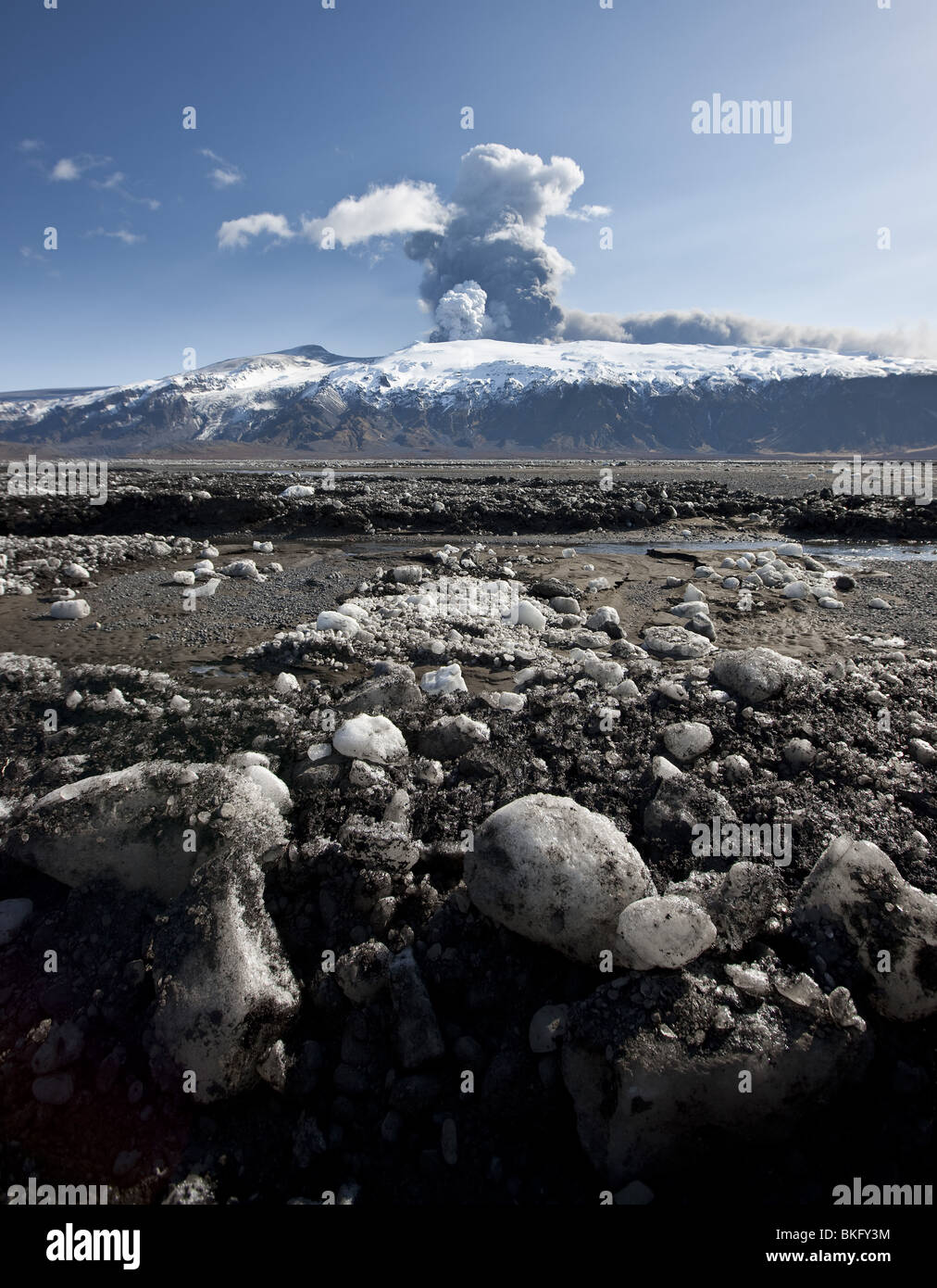 Ash and dirt on snow from volcanic ash cloud due to eruption of ...