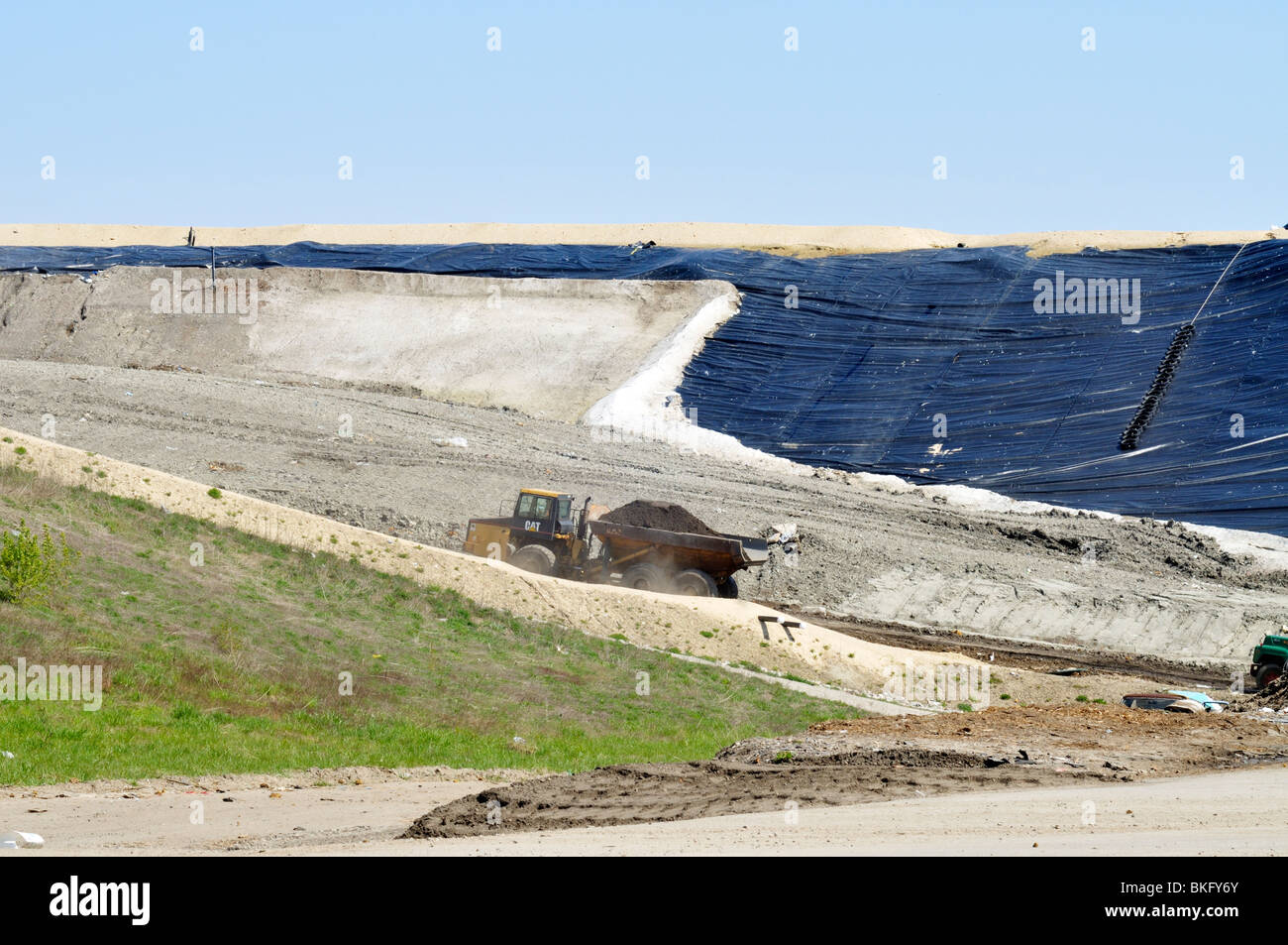 Closed full area of a waste management landfill being capped in Bourne ...