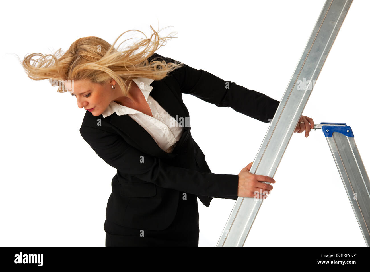 Woman climbing ladder reaching hi-res stock photography and images - Alamy