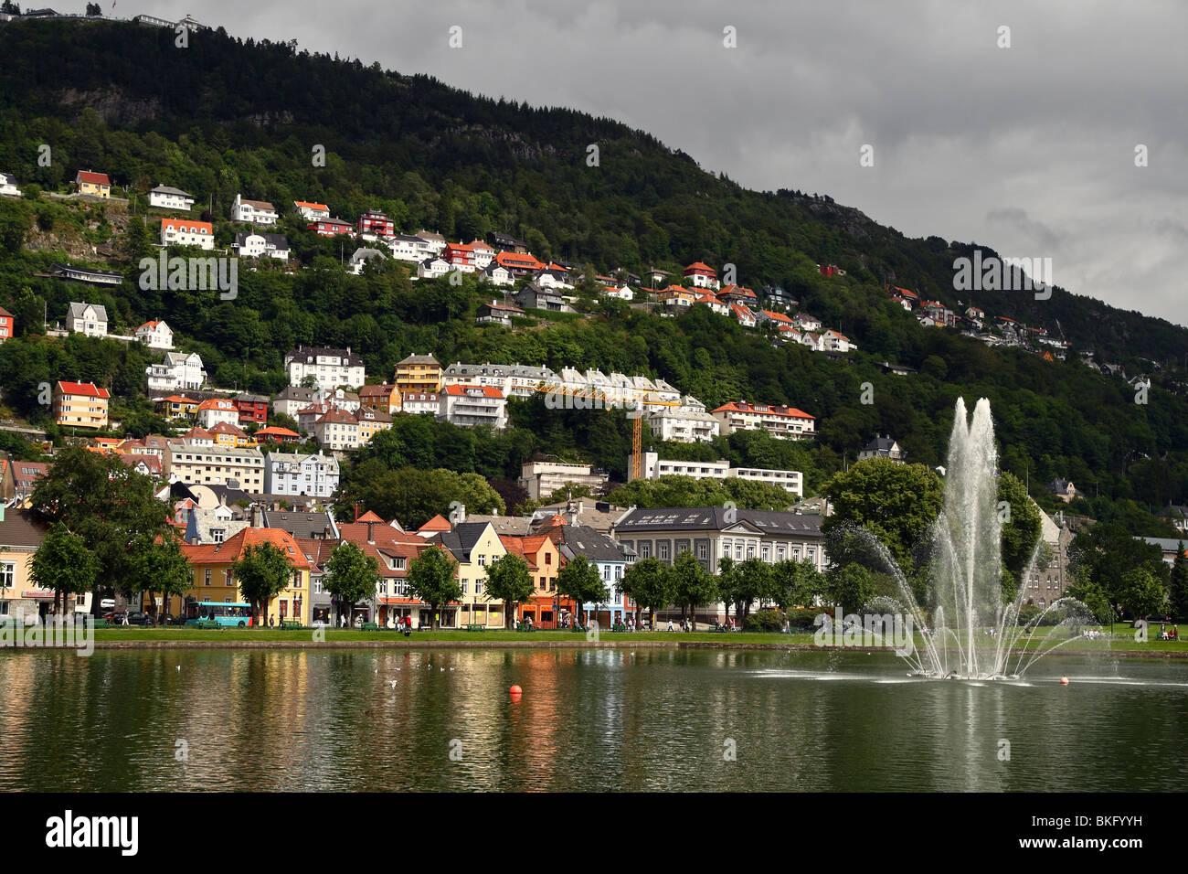 Bergen, Norway - Fountain in lake, city centre Stock Photo - Alamy