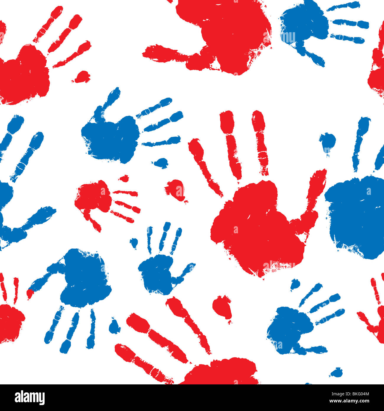 grunge hand prints in red and blue seamless pattern background Stock ...